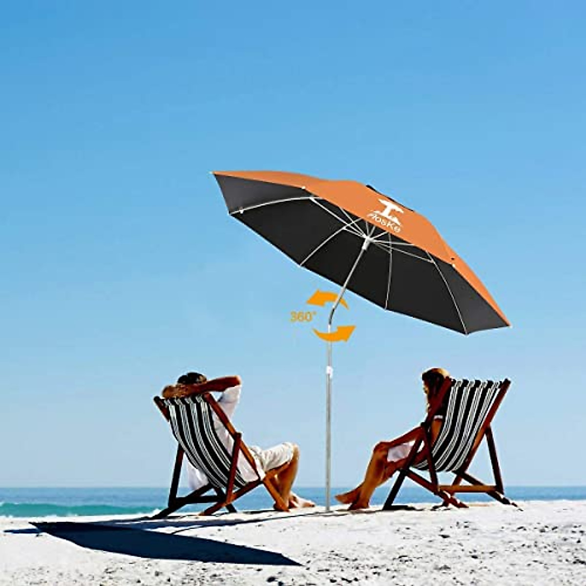 AosKe Beach Umbrella UV 50+,Umbrella with Sand Anchor & Tilt Aluminum Pole, Outdoor Sunshade umbrella with handbag, Portable Beach Umbrella with Carry Bag for Beach Patio Garden Outdoor- Orange