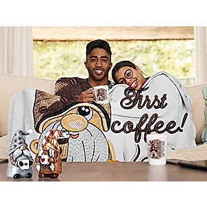 Ivarunner Coffee Gnomes Throw Blanket,But First Coffee Theme Blanket,Gnome Blankets Gifts for Coffee Lover/Women/Friends/Adults,Spring Home Decor Couch Sofa Bed Travel Blankets,50x60 Inch