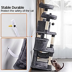 Yaheetech 62.2inches Cat Tree Cat Tower Cat Condo with Platform & Hammock, Scratching Posts for Kittens Pet Play House with Plush Perch for Indoor Activity Relaxing