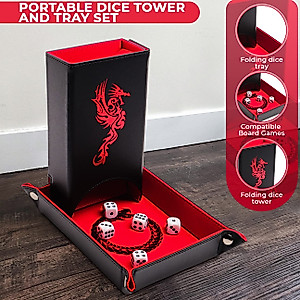 ZenPath Portable Dice Tower and Tray with Non-Scratch Felt Lined Rolling and Velvet Surface | Folding 8" DND Dice Tray | DND Dice Tower for RPG Board and Table Games