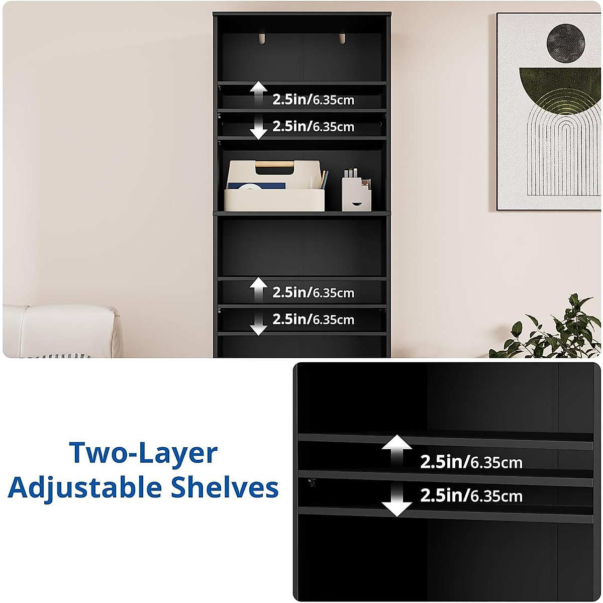 Cozy Castle 74.1'' Bookcase with Drawers, 4 Shelf Bookcase with Adjustable Shelve, 4-Tier Freestanding Tall Bookcase, Black Bookshelf for Bedroom, Living Room, Office, Black