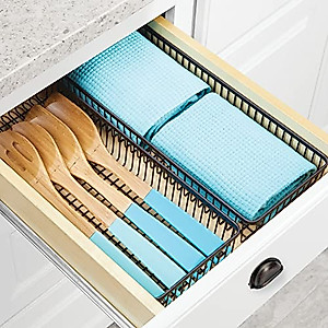 mDesign Metal Farmhouse Kitchen Cabinet Drawer Organizer Basket Tray, Shallow Storage Bin for Cutlery, Serving Spoons, Cooking Utensils, Appliances, Gadgets, Unity Collection, 15" Long, 2 Pack, Bronze