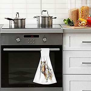 Alaza Brown Horse and Butterfly Kitchen Towels Tea Towels Dish Towels with Hanging Loop 2 Pack