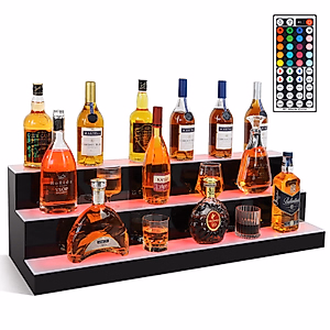 COSVALVE 3 Step Lighted Liquor Bottle Display Shelf, 40 Inch 20 Colors Illuminated Bar Bottle Shelf 3-Tier Commercial Home Bar Bottle Display Acrylic Lighting Shelves with 44-Key Remote Control