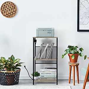 Record Player Stand Turntable Stand with Record Storage Vinyl Player Stand with Charging Station Grey Nightstands with USB Modern End Table for Living Room Bedroom Office