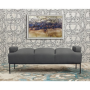 Iconic Home Carmel Bench Pebble Grain PU Leather Ottoman with Metal Frame, Grey