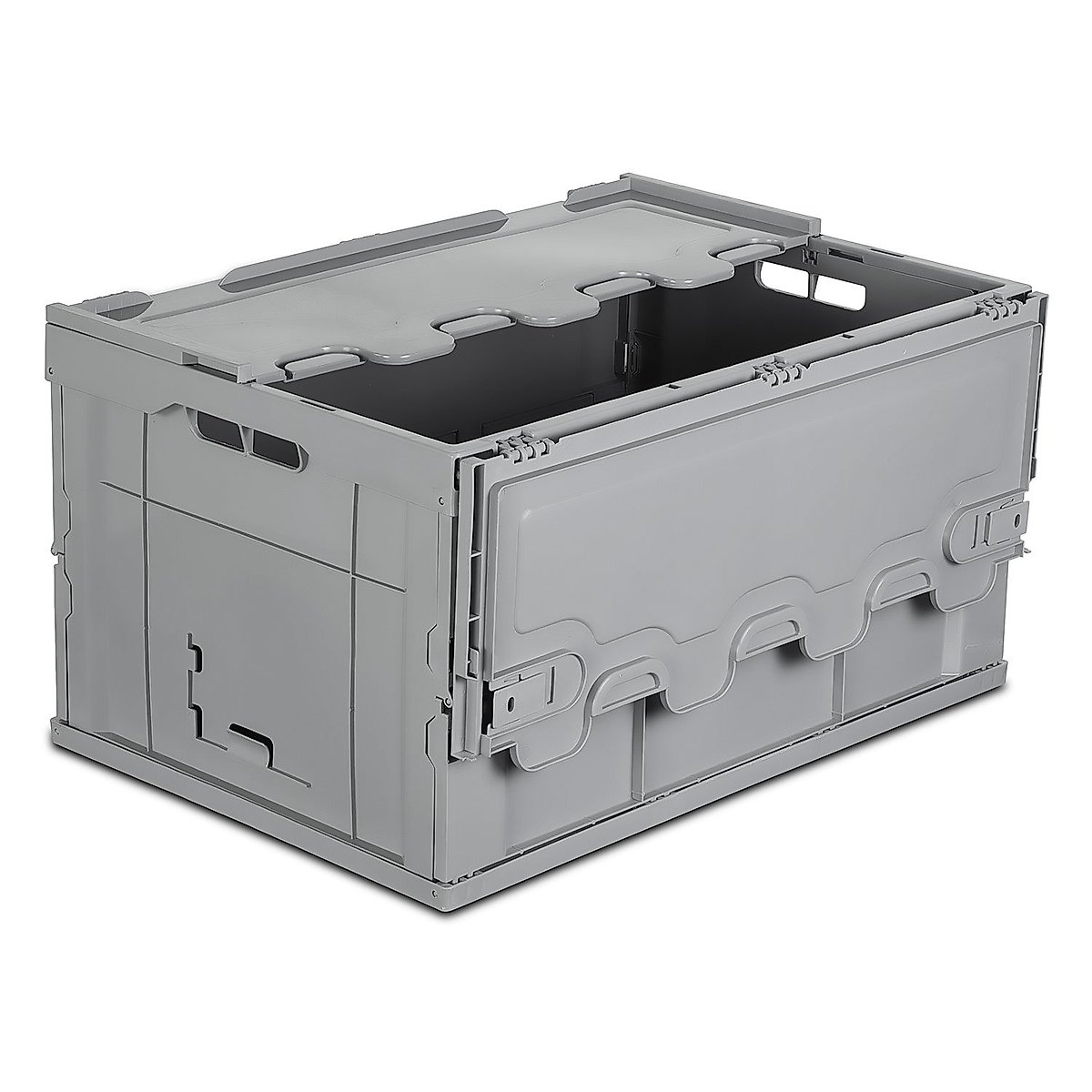 Mount-It! Collapsible Plastic Storage Crate, Folding and Stackable Utility Distribution Container with Attached Lid, 65L Liter Capacity, Pack of 1