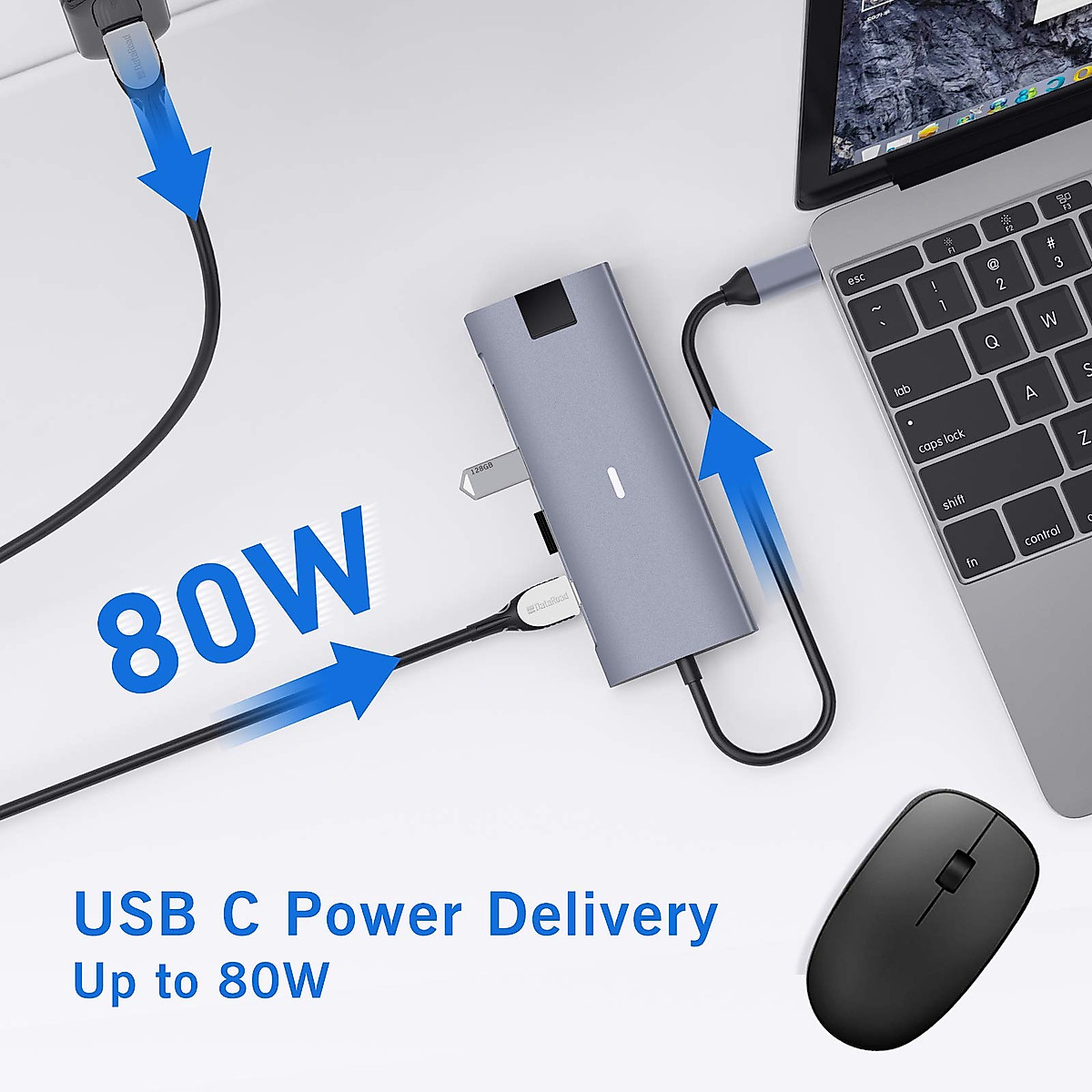 USB C HUB, Dataroad 8 in 1 USB C Port Expander, USB C Docking Station with Ethernet Port, 4K HDMI Output, 3 USB 3.0 Ports, 80W PD Fast Charging, TF/SD Card Reader, Compatible for MacBook Pro/Air