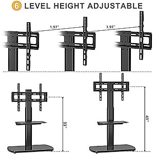 TVON Universal Floor TV Stand with Swivel Mount for 32-65 Inch TVs, TV Mount Stand for Bedroom and Corner with Height Adjustable Shelf and Tempered Glass Base, Black