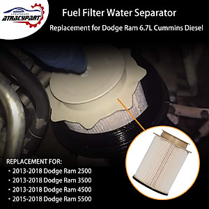 6.7L Cummins Fuel Filter Water Separator Set | Replacement for 2013-2018 Dodge Ram 2500 3500 4500 5500 6.7L Cummins Turbo Diesel Engines | Replaces# 68197867AA, 68157291AA