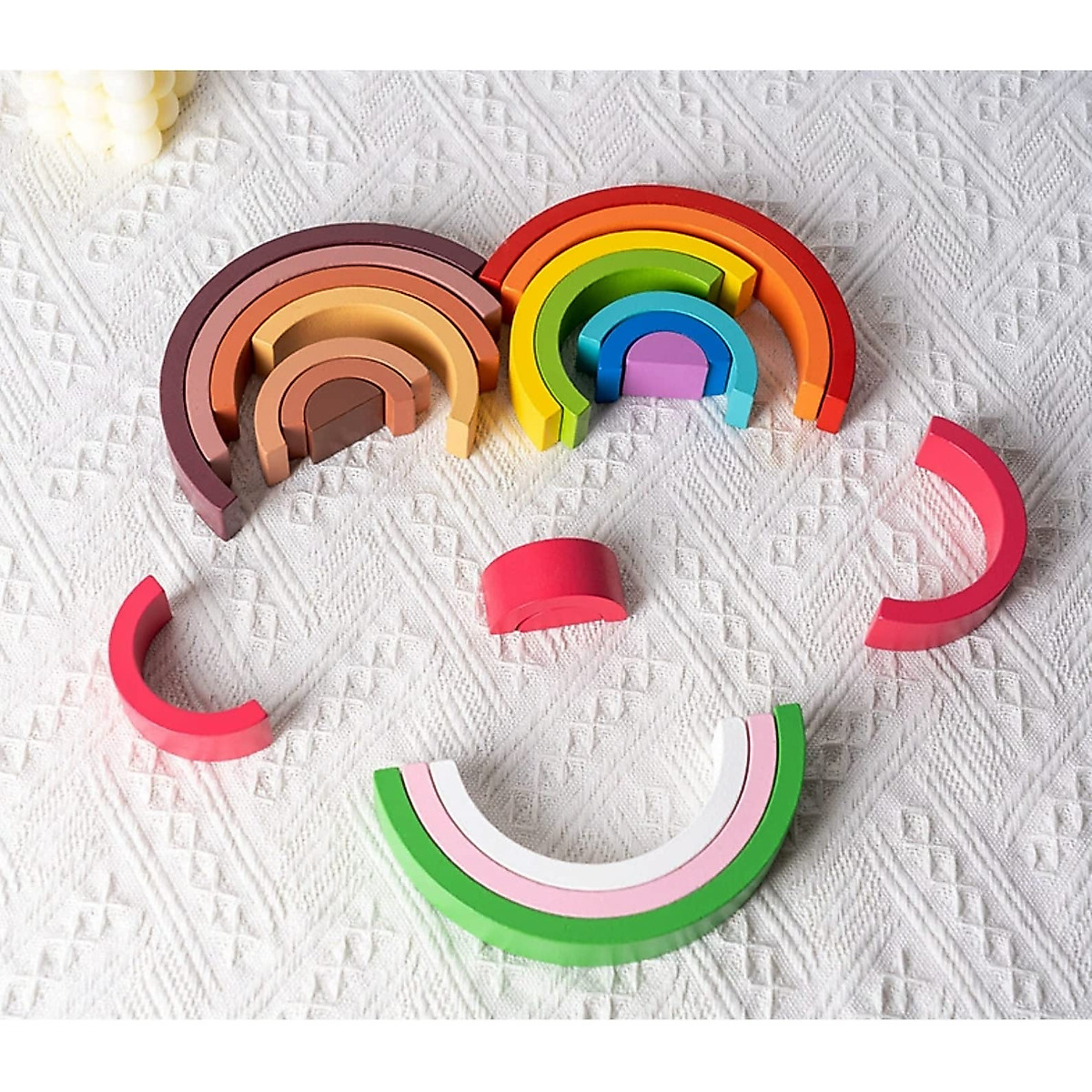 ESLETO Wooden Rainbow Stacker Nesting Puzzle Toy, Creative Color Stacking Nesting Puzzle Blocks, Educational Montessori Toy Set for Kids Boy Toddlers (Rainbow)