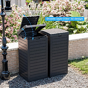 TPSOUM 31 Gallon Outdoor Trash Can with Lid and Drip Tray, Waterproof Resin Garbage Can for Patio, Backyard, Deck and Kitchen