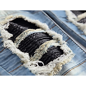 DANT BULUN Men's Ripped Slim Straight Fit Moto Biker Jeans with Zipper Deco（36，9981）