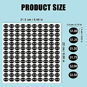 12 Sheets of Vending Machine Price Labels, Snack Soda Beverage Price Labels Stickers Including $1.00, 1.25, 1.50, 1.75, 2.00, 2.50 for Business, Stores (White&Black)