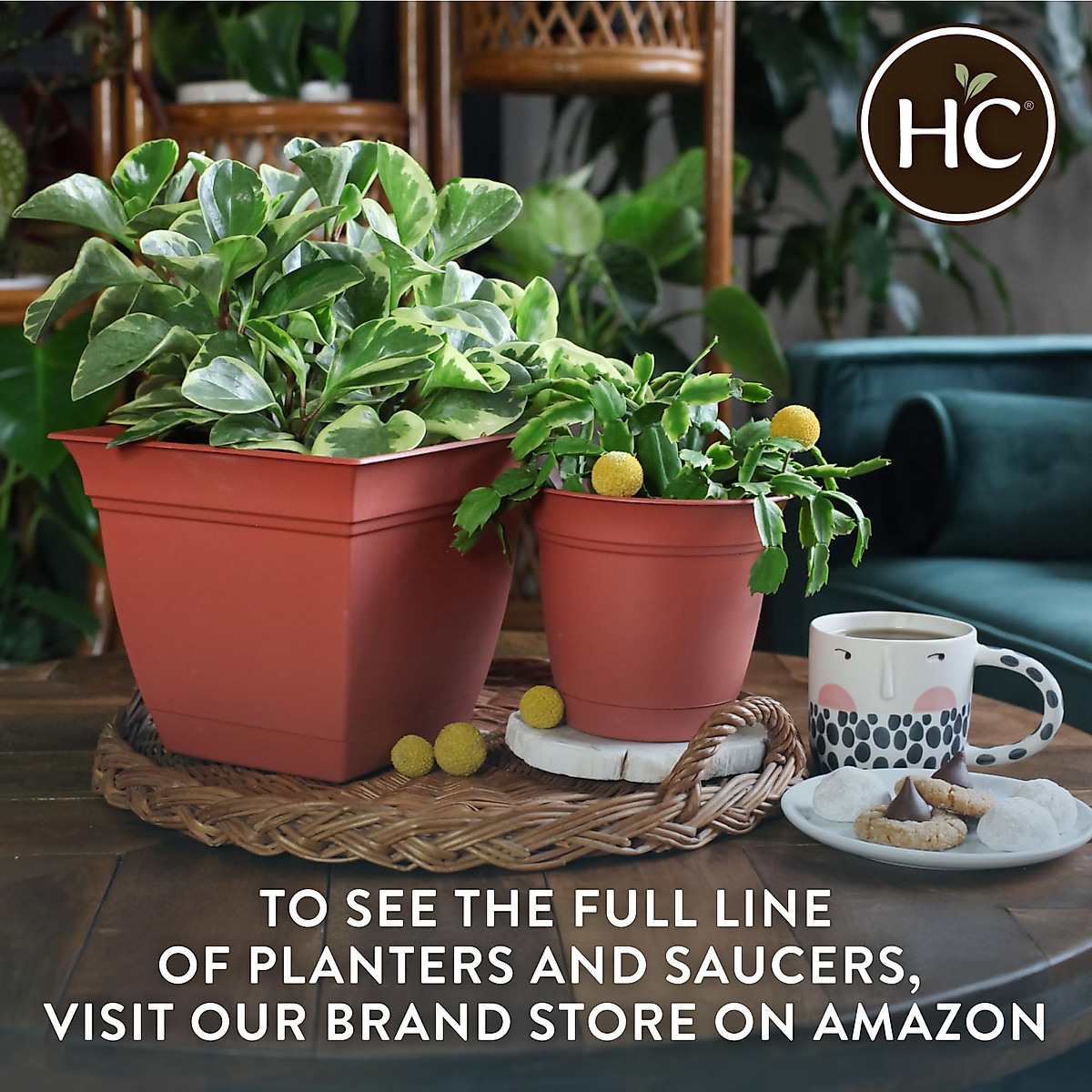 The HC Companies Eclipse Round Planter with Saucer - Outdoor & Indoor Plant Pot with Drainage Holes - Lightweight, UV-Resistant Plastic Pots for Plants, Flowers & Herbs (16" Teal, Pack of 1)