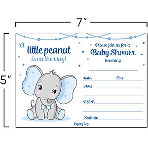 30 Baby Shower Invitations for Boy with Envelopes (30 Pack) - Elephant - Baby Boy Shower Invite Cards - Fits Perfectly with Blue Elephant Baby Shower Decorations and Supplies for Boys
