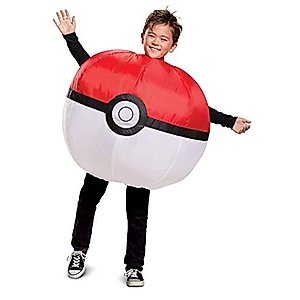 Pokemon Inflatable Poke Ball Costume, Kids Size Red and White Fan Operated Expandable Character Blow Up Suit Red & White
