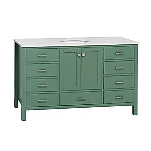 Kitchen Bath Collection Horizon 60-inch Single Bathroom Vanity (Engineered Carrara/Sage Green): Includes Sage Green Cabinet with Engineered Carrara Countertop and White Ceramic Sink