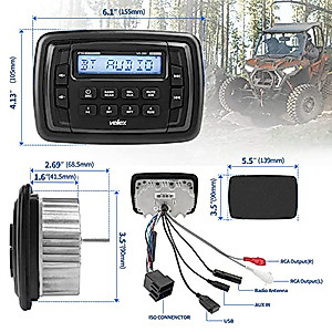 Velex Powersport Marine Stereo Radio AM FM Tuner Stereo 4 x 45W Bluetooth Streaming UTV ATV
