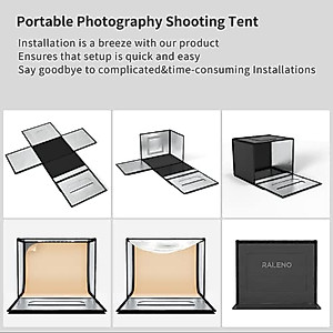 RALENO® 20''X20'' Photo Studio Light Box, Portable Dimmable Shooting Tent Kit with 120 LED Lights(5500K, 92 CRI) Includes 4 PVC Anti-Dust Backgrounds (Black, Grey, Orange, White)