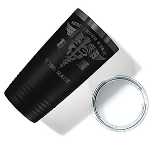 RN Registered Nurse Gift, Nursing School on Black with Ion Ghost Black Design 20 oz Stainless Steel Tumbler with Lid - Insulated Cup - Travel Mug