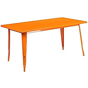 Flash Furniture Commercial Grade 31.5" x 63" Rectangular Orange Metal Indoor-Outdoor Table Set with 6 Arm Chairs