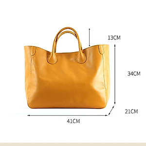 Oversize Tote Bag for Women Genuine Leather Handbags and Purses Cowhide Brown Large Shopper Bag Female Travel Handbag (about 41cm-21cm-34cm,Yellow),Yellow,brown