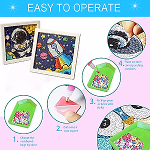 Spaceship Diamond Painting Kits for Kids Beginner with Frame 2 Pack - 5D Full Drill Round Diamond Art Rhinestone Embroidery Astronaut Gem Arts Craft for Kids, DIY Paint with Diamonds Wall Decor 7 inch