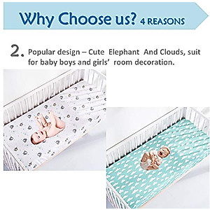 Crib Sheets Neutral, 2 Pack Fitted Crib Sheets Set, Printed Crib Sheets for Boys and Girls, Soft and Breathable Silky Microfiber Baby Sheet Fits Standard Crib and Toddler Mattress, Elephant & Clouds