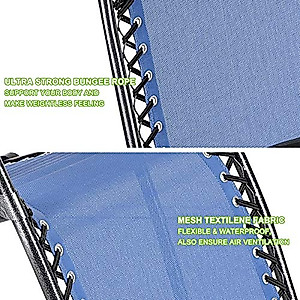 Geniqua Set of 2 Zero Gravity Lounge Chair Recliners Steel Mesh Fabric Outdoor Folding Chair w/Footrest, Adjustable, Pillow and Tray, Black