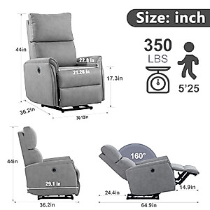 Prohon Recliner Chairs for Adults/Elderly, Upholstered Foam Lounge Single Sofa with USB Charging Ports, Home Theater Seating Power Rocker for Living Room, Gray