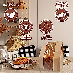 25Pcs Kraft Paper Bread Bags, Brown Bakery Bags for Homemade Bread & Food Packing Storage with Clear Window, Sourdough Loaf Bread Bags with Label Seal Stickers
