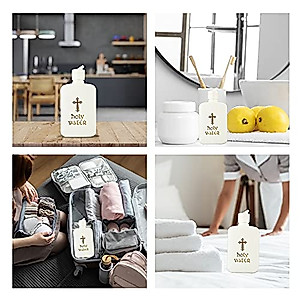 IUASZZ 10 Pieces Holy Water Bottles White with Gold Blocking Logo Religious Easter Plastic Bottle for Home Kitchen Party Decorative Accessories 3.4oz