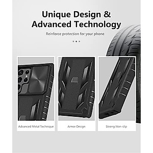 Case for Samsung Galaxy S22 Ultra 5G: Military Grade Drop Proof Rugged Protective Phone Cover with Built-in Kickstand & Slide |Shockproof Bumper Protection Textured Matte 6.8 Inch-Black