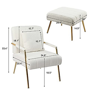 wirrytor Modern Teddy Fleece Fabric Accent Chair with Ottoman, Upholstered Leisure Chair with Metal Frame Single Sofa Armchair with Pillow for Living Room Bedroom Office Balcont (Teddy Beige)