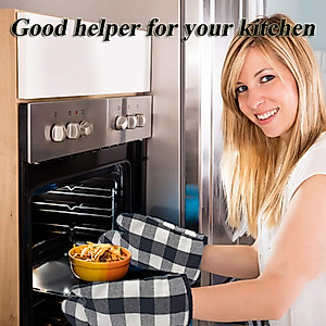 Oven Mitts and Pot Holders Set, Heat Resistant Long BBQ Gloves with Non-Slip Surface for Safe Kitchen Cooking Baking Grilling (Black)