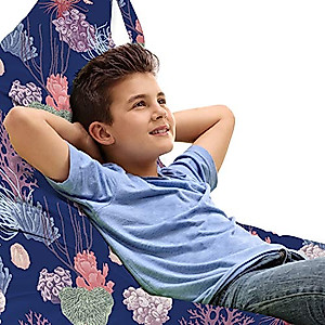 Ambesonne Nautical Lounger Chair Bag, Marine Theme Colorful Sea Plants Pattern Hand Drawn Coral Reef Underwater Botanics, High Capacity Storage with Handle Container, Lounger Size, Multicolor