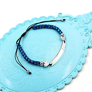 Customized Name ID Bracelets for Women Best Friend, Blue Hematite Stone Bracelets for Women Personalized Name with Stainless Steel Engraving Plate Y1451