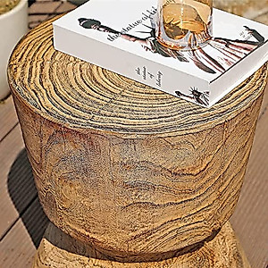 Yangming 14.6 Inch Weather Resistant Concrete, Small Round End Lightweight Side Table for Outdoor Indoor Patio Yard Balcony Garden, Brown