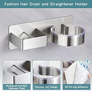 Hair Dryer Holder, Hair Tool Organizer, Stainless Steel Blow Dryer Holder Wall Mounted, Adhesive Hair Straightener Holder, Bathroom Bedroom Hair Care Styling for Flat Iron,Curling Iron,Hairdryer