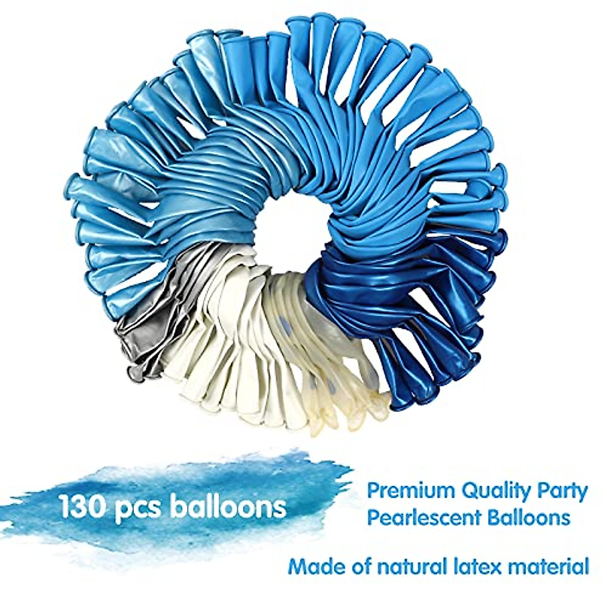 RUBFAC 130pcs Blue Balloons Garland Arch Kit, Royal Blue and Baby Blue White Chrome Sliver Balloons Arch for Shower Birthday Graduation Party Decorations