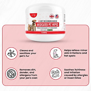Amate Medicated Dog Wipes for Ear Skin & Coat - Pet Wipes for Dogs & Cats - 2.5” Small Wipes - Relieve Skin Issues, Hot Spots & Irritation - Pack of 50