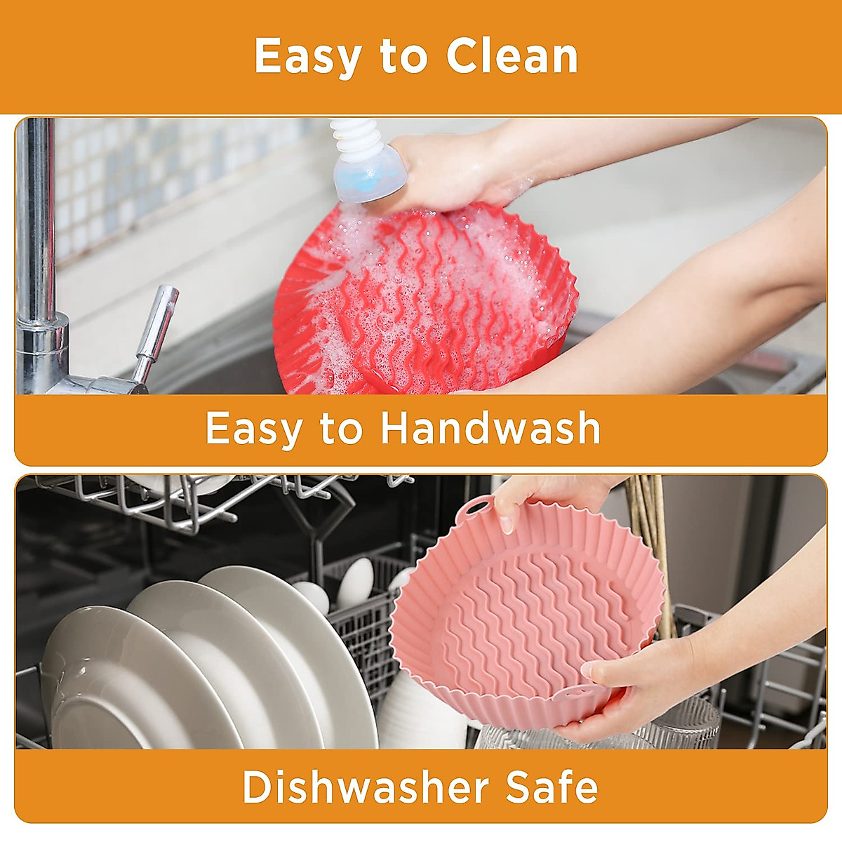 OUTXE 2-Pack Silicone Air Fryer Liner 7.5inch, OUTXE 2-Pack Dual Air fryer Silicone Liners for 8 to 10 QT Ninja DZ201/ DZ401