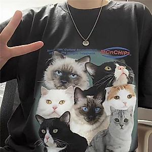 MEOKIM Women's Harajuku Fashion Couple Loose Street Style y2k T-Shirt Cartoon Print Short Sleeve T-Shirt Women's T-Shirt (Black,3XL,3X-Large,Regular,Regular)