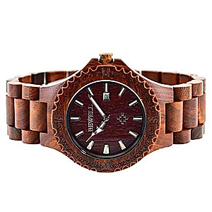 Natural Wood Watch for Men,Quartz Chronograph Unique Wood Wristwatch with Date + Box