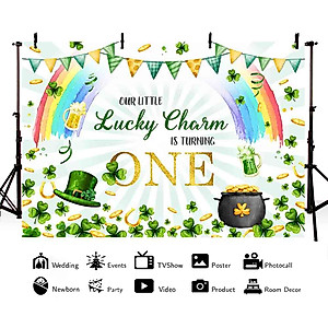 MEHOFOND 7x5ft St. Patrick's Day 1st Birthday Backdrop Lucky Charm Photography Background Green Shamrock Rainbow Gold Coins Beer Decorations for Irish Baby 1st Bday Party Cake Table Banner Photo Props