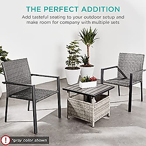 Best Choice Products Set of 2 Stackable Outdoor Wicker Dining Chairs All-Weather Firepit Armchair w/Armrests, Steel Frame for Patio, Deck, Garden, Yard - Brown