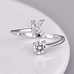 SITUMEIZI A Initial Letter Rings for Women Girls Adjustable Stainless Steel Alphabet Rings