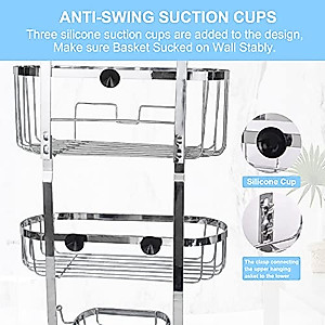 homyfort Shower Caddy Rack Over Shower Head Suction Cup and Toothbrush,cup Holder for Razor and Sponge-Shampoo Soap Organizer,Rustproof Stainless Steel, Silver(2 PACK)
