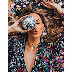 Disco Ball Earrings for Women Sparkly Mirror Ball Dangle Earrings Dance Party Country Music Concert Outfits 60s 70s Outfits Costume Accessories Halloween Jewelry Gifts (A-Silver)